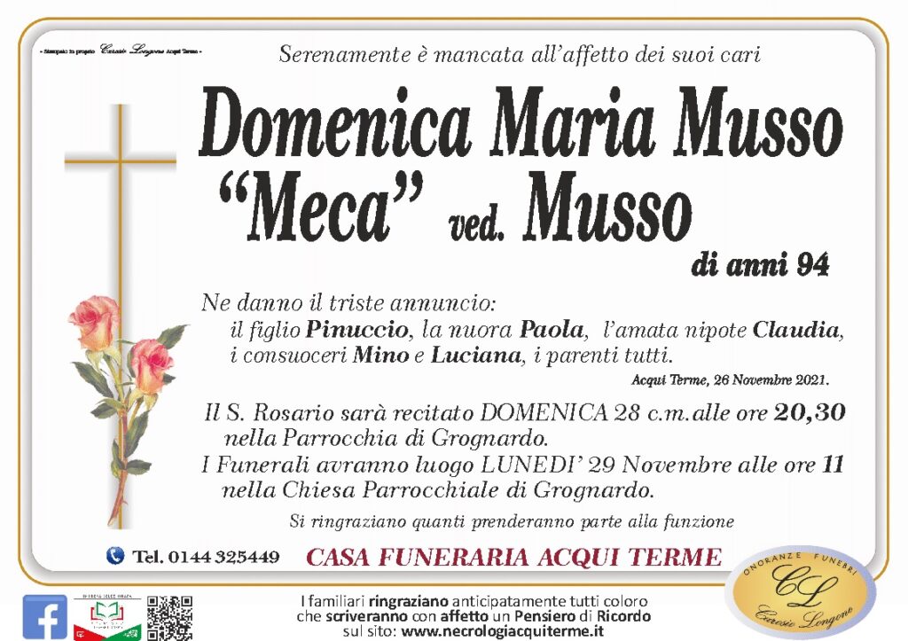 Domenica Maria Musso - Onoranze Funebri Carosio Longone Casa Funeraria ...