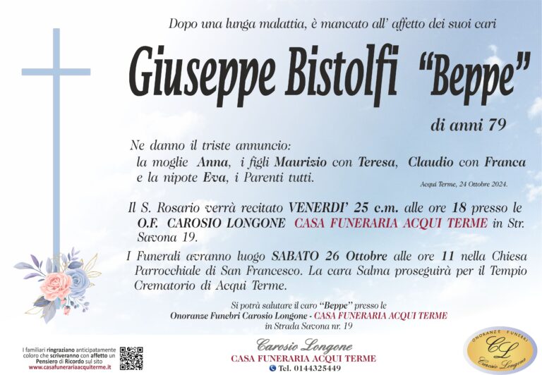 Giuseppe Bistolfi "Beppe" - Onoranze Funebri Carosio Longone Casa Funeraria Acqui Terme